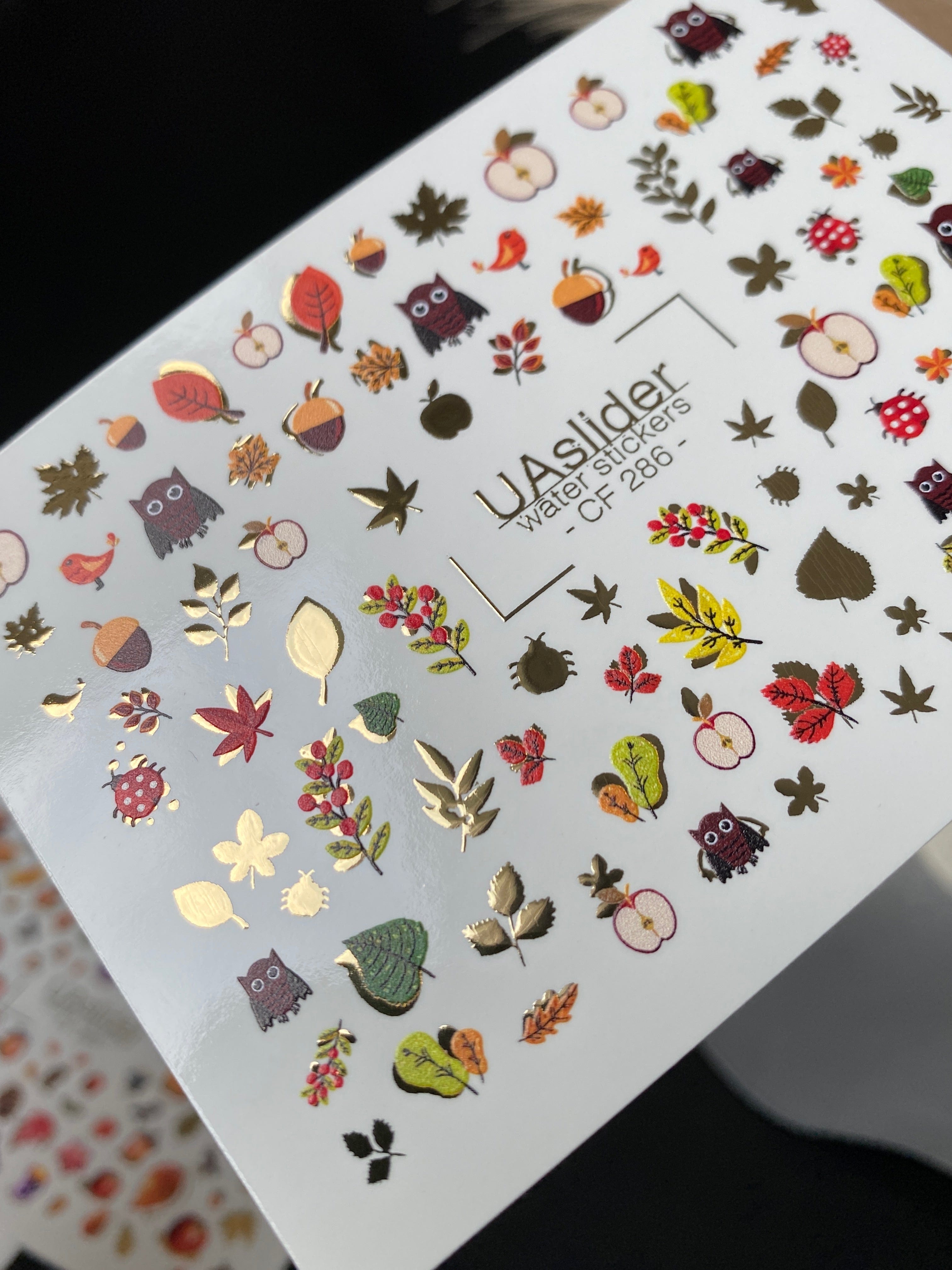 CF-286 Autumn Owl & Harvest Nail Water Decals – Fall Leaves, Apples ...